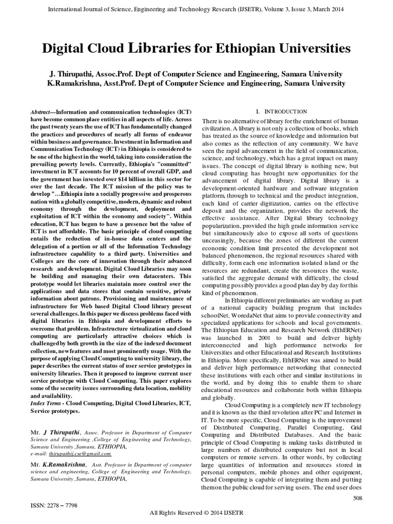 Libraries: Digital Cloud For Ethiopian Universities | PDF | Cloud Computing | World Wide Web