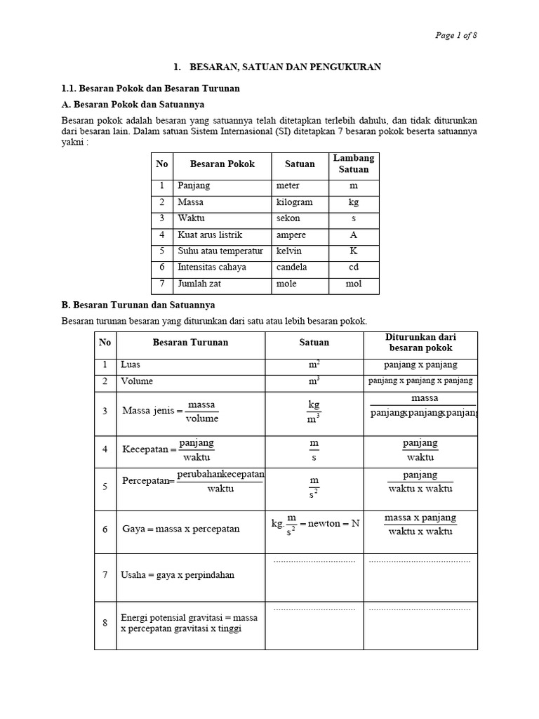 Materi Pengukuran, Besaran Dan Satuan | PDF