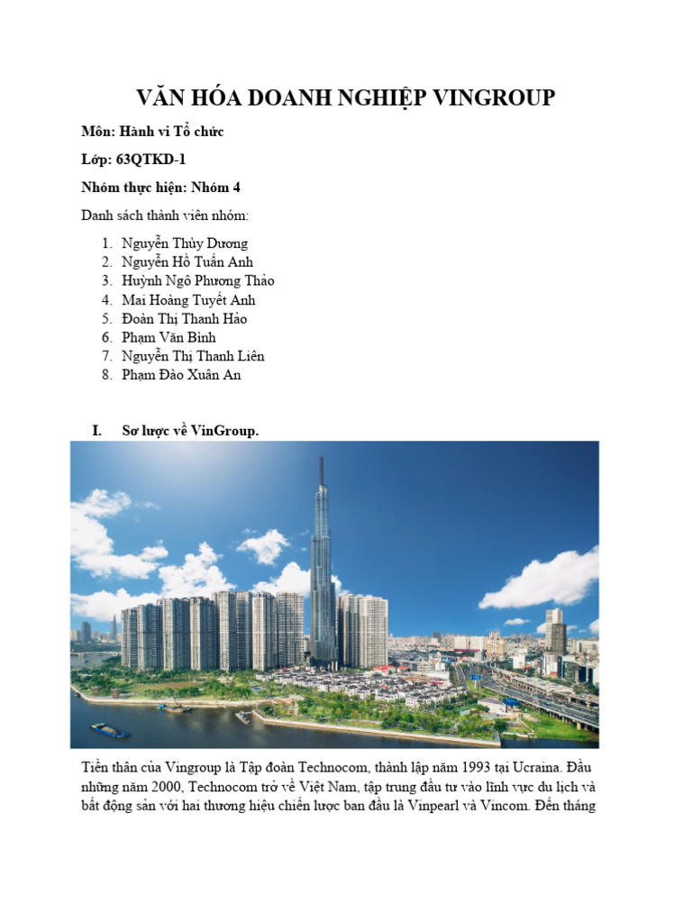 VĂN HÓA DOANH NGHIỆP VINGROUP NHÓM 4 - HVTC - 63QTKD1 | PDF