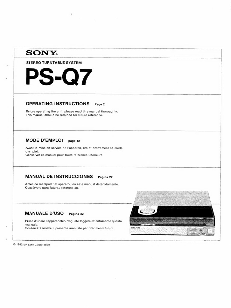 Sony PS-Q7 Turntable Operating Guide | PDF | Phonograph | Headphones