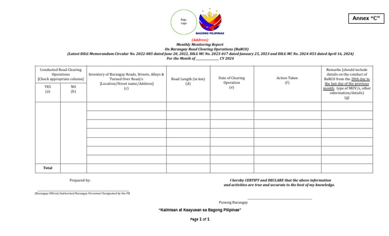 Annex C - Barangay BaRCO Monthly | PDF