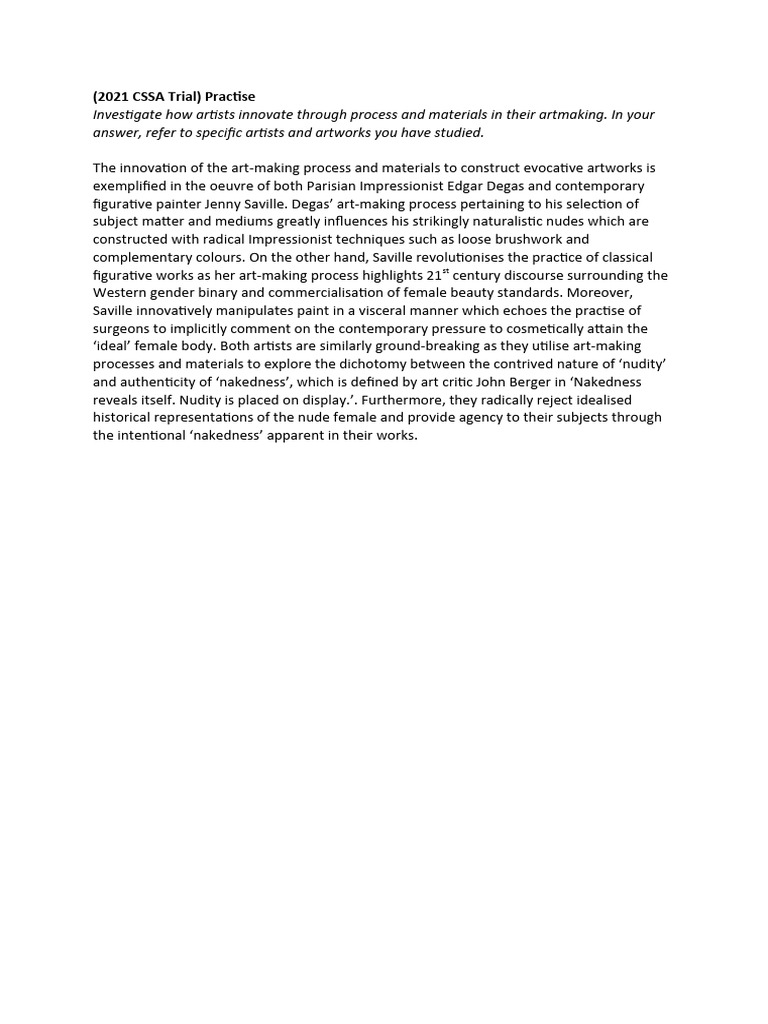 HSC Visual Art CSSA Trial 2021: Introduction | PDF | Art