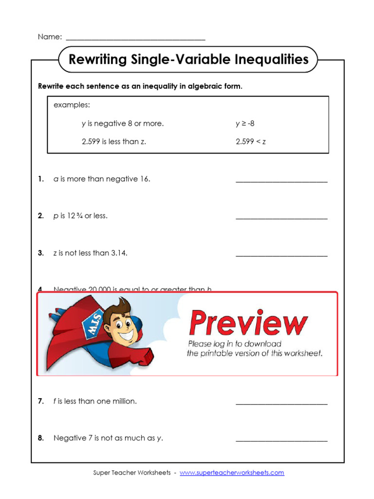 Writing Inequalities One Variable Intermediate | PDF
