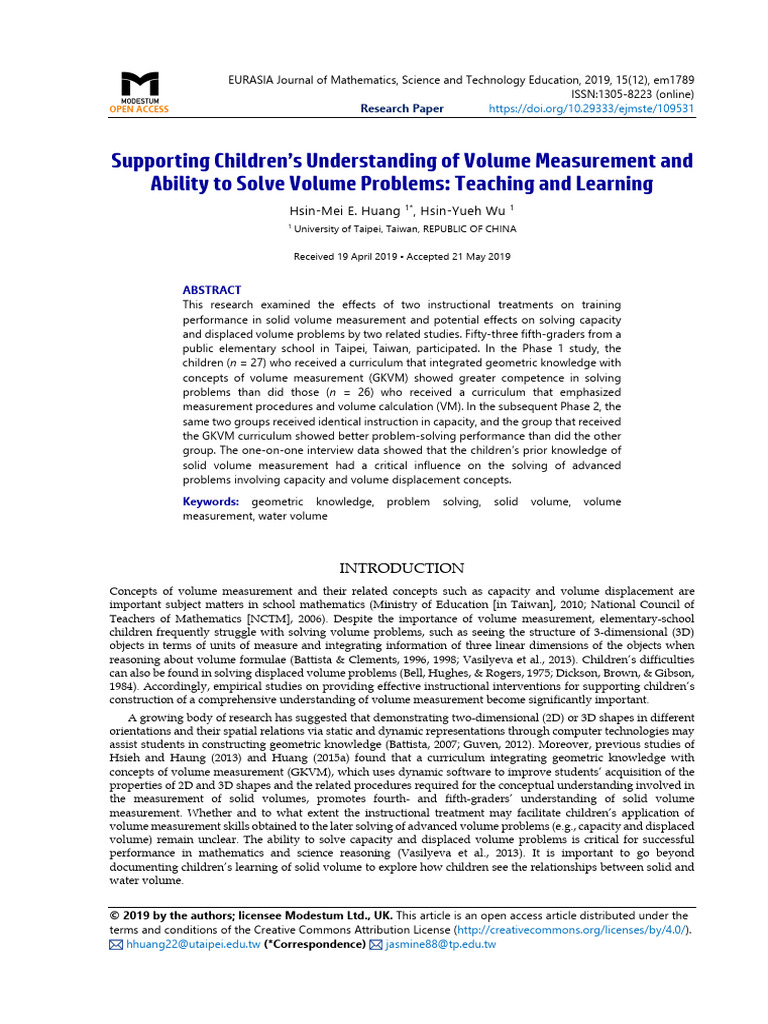 Enhancing Children's Volume Measurement Skills | PDF | Volume | Geometry