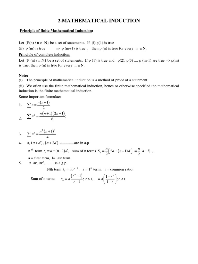 Inter 1st Year Maths IA Mathematical - Induction | PDF | Mathematics | Mathematical Logic