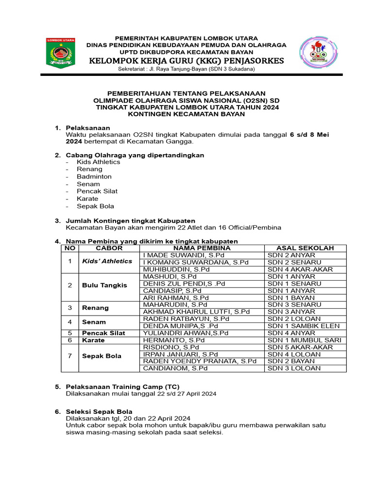 Pemberitahuan O2sn Tingkat Kabupaten | PDF