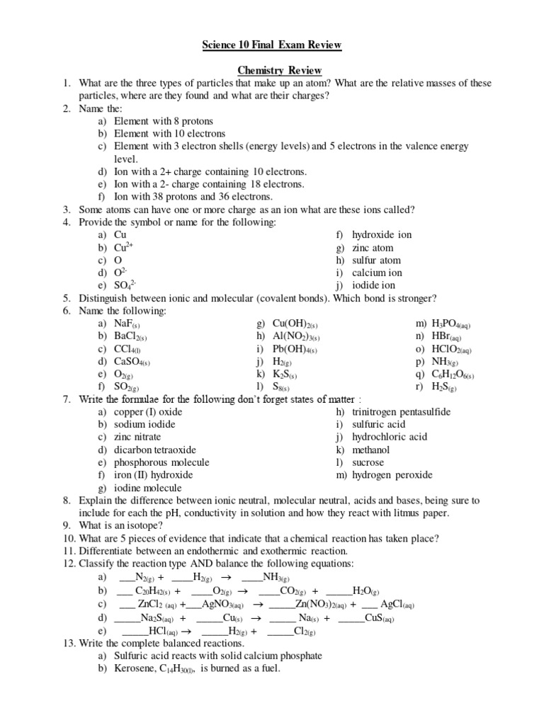 Science 10 Exam Prep Guide | PDF | Acid | Velocity