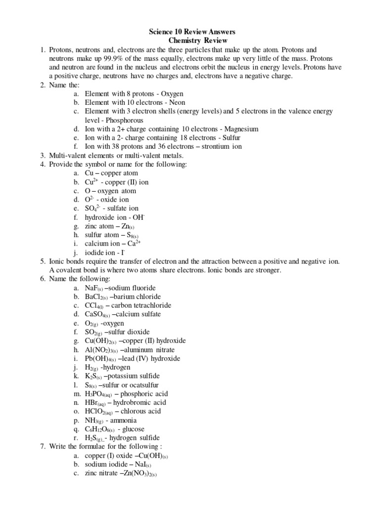 Science 10 Review 2022 Answer KEY | PDF | Atmosphere Of Earth | Ion