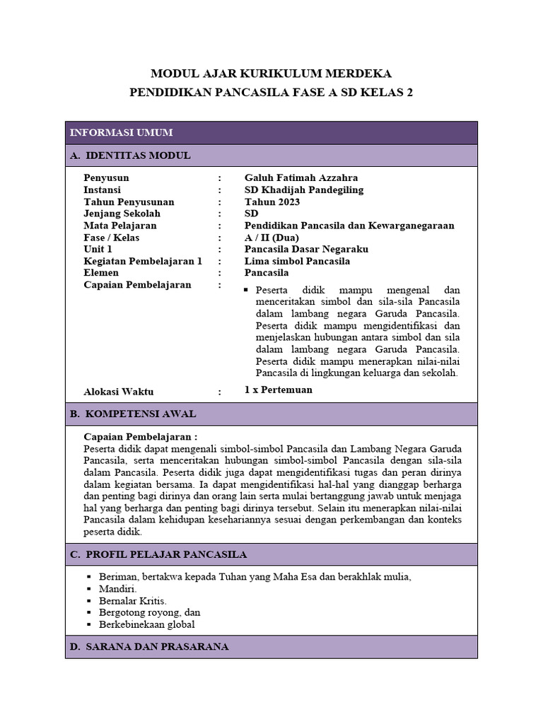 Modul Ajar PPKN Kelas 2 | PDF