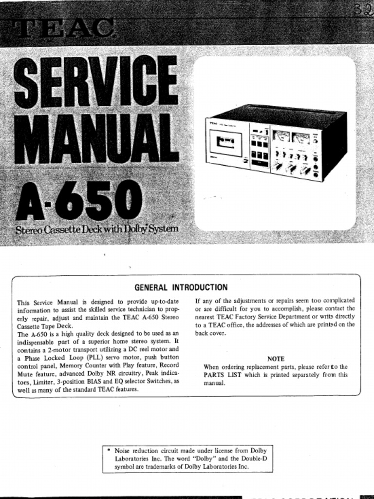 Teac A 650 Service Manual | PDF