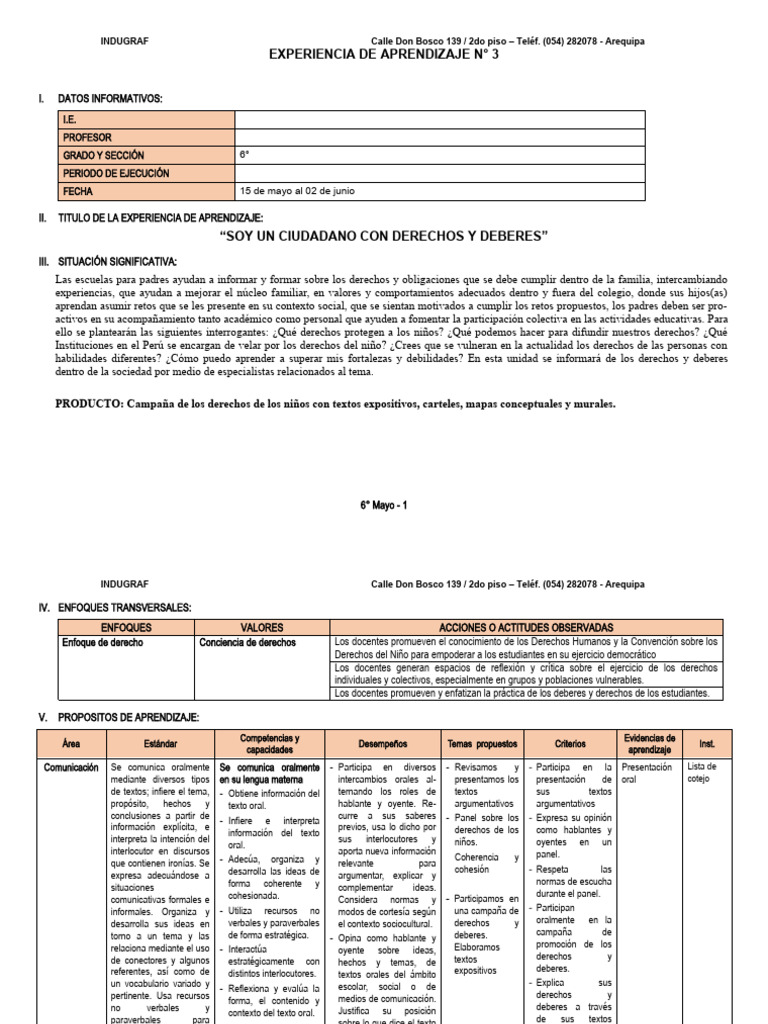 6° GRADO - EXPERIENCIA DE APRENDIZAJE N°03 | PDF | División (Matemáticas) | Exponenciación
