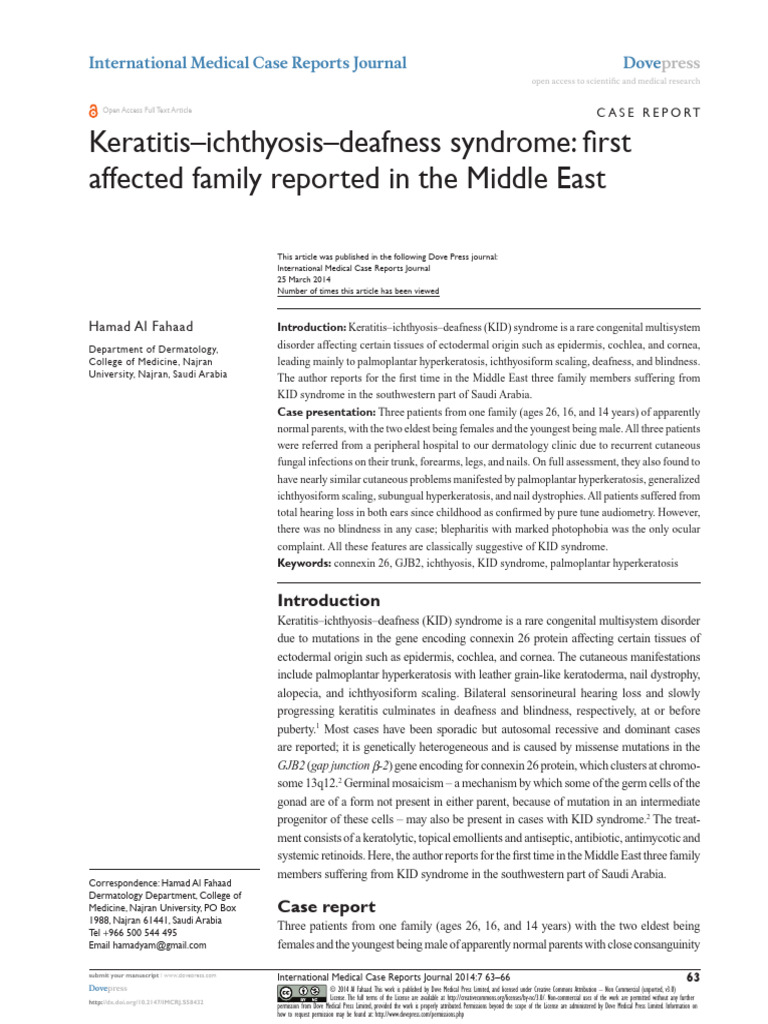 Keratitis Ichthyosis Deafness (KID) Syndrome | Download Free PDF ...