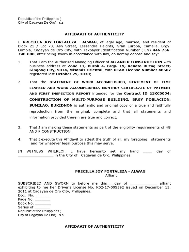 affidavit-of-authenticity | PDF | Affidavit | Taxes