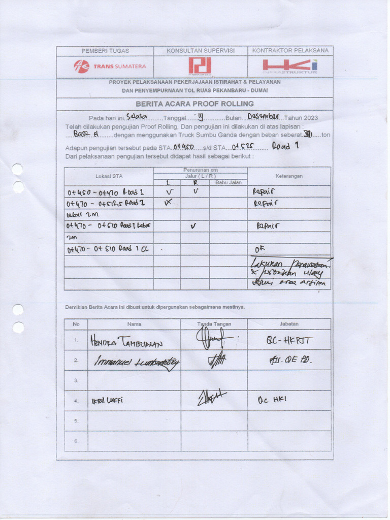 Proof Rolling Test Jalur Ramp Out, Road 2, Dan Road 1 RA 46B | PDF