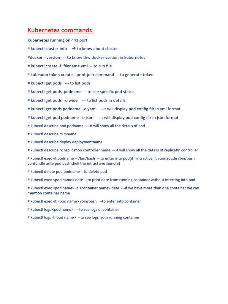 Kubernetes Commands Pdf Computer File Computer Engineering