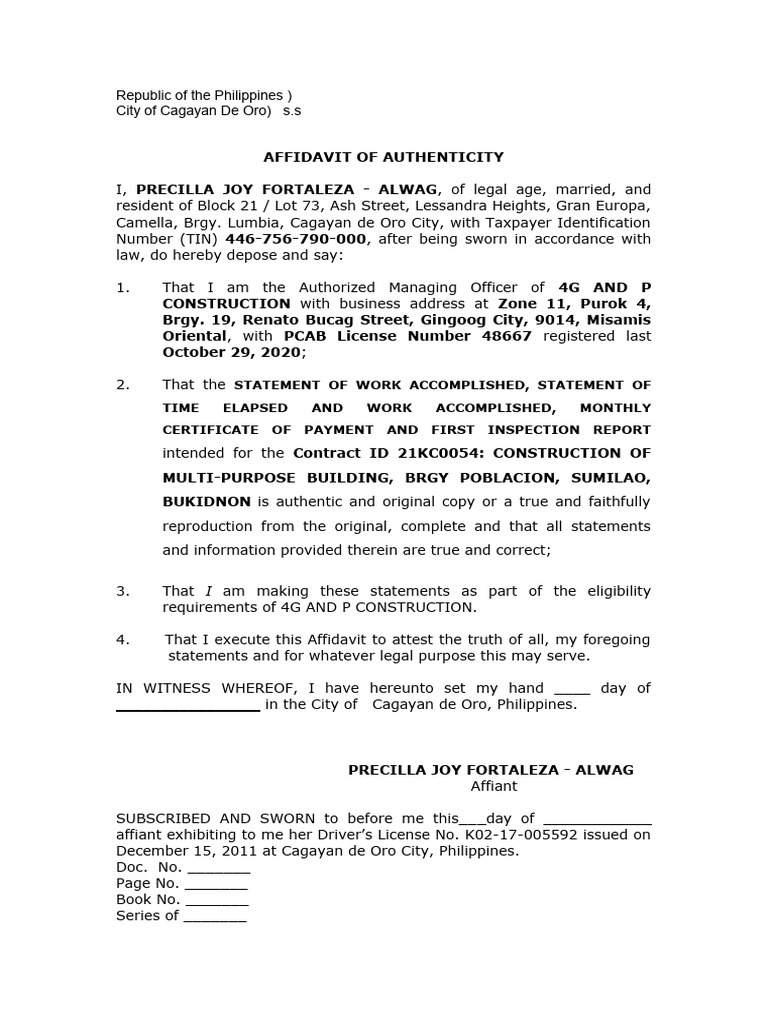 Affidavit Of Authenticity Original Pyramid Pdf Affidavit Civil