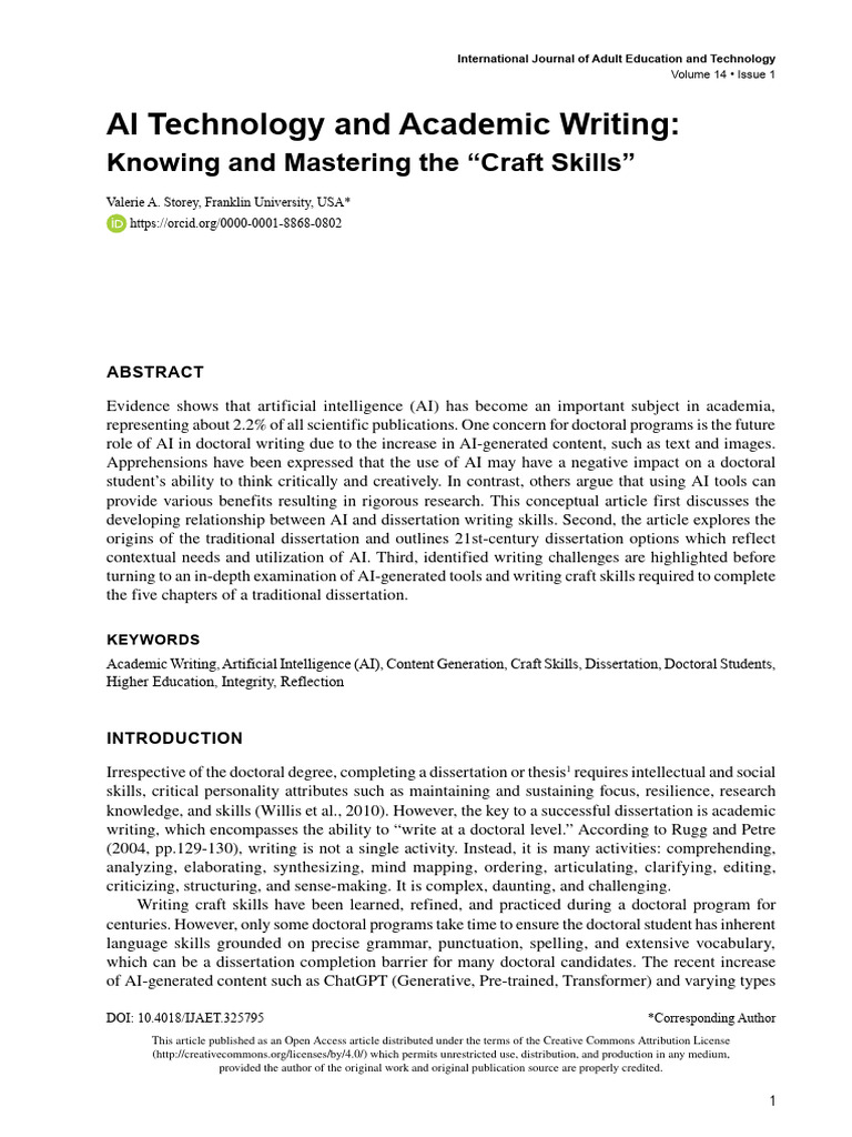 AI Technology and Academic Writing - Knowing and Mastering The "Craft Skills" | PDF | Artificial ...