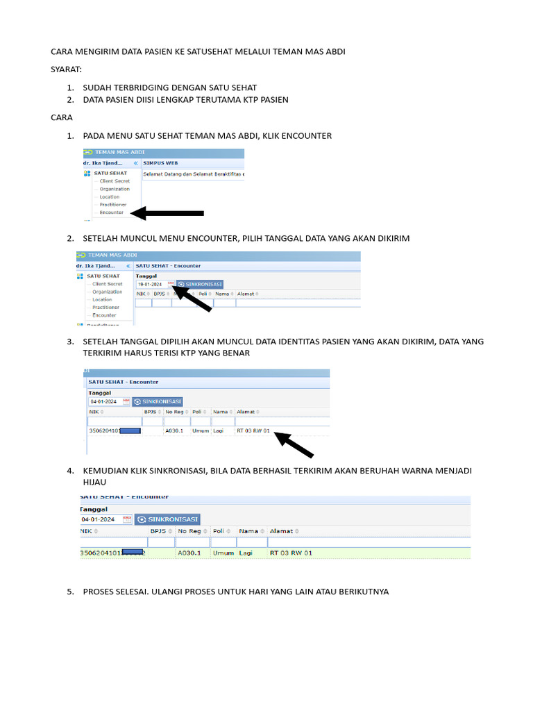 Cara Mengirim Data Pasien Ke Satusehat Melalui Teman Mas Abdi | PDF