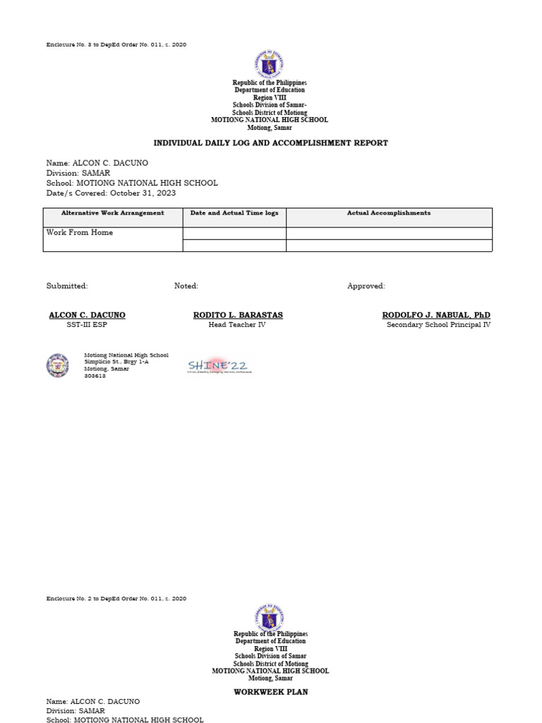 IDLAR Individual Daily Log and Accomplishment Report | PDF | Philippines