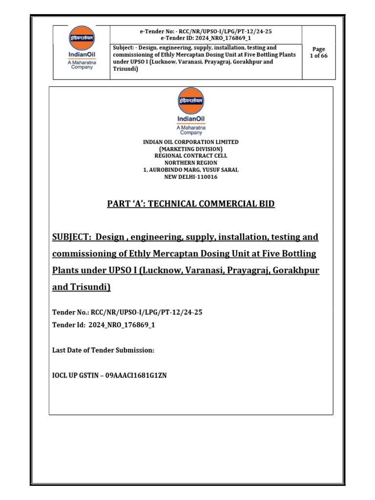 IOCL Tender For Ethyl Mercapton | PDF | Revenue | Accountant