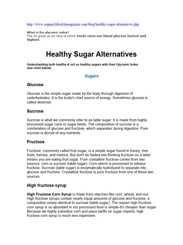 GI of Sugars | PDF | Fructose | Sucrose