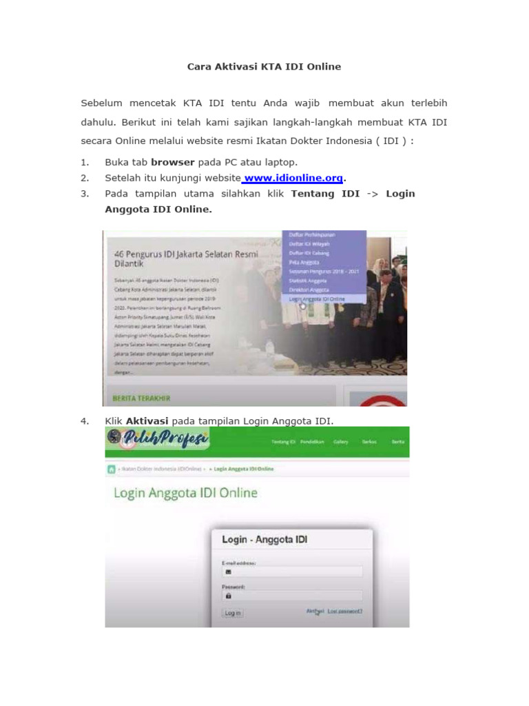 Cara Aktivasi Keanggotaan IDI dan Cetak KTA | PDF