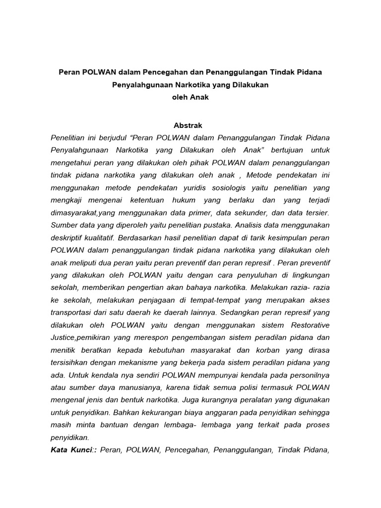 Peran POLWAN Dalam Pencegahan Dan Penanggulangan Tindak Pidana Penyalahgunaan Narkotika Yang ...