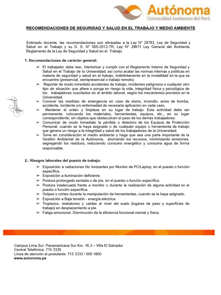 Recomendaciones SSTM Neil Mariano Romero Rojas 2024 | PDF