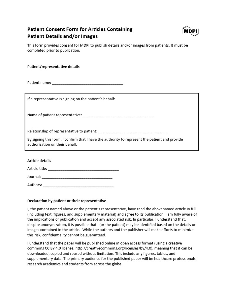 Mdpi Patient Consent Form | PDF | Academic Journal | Consent