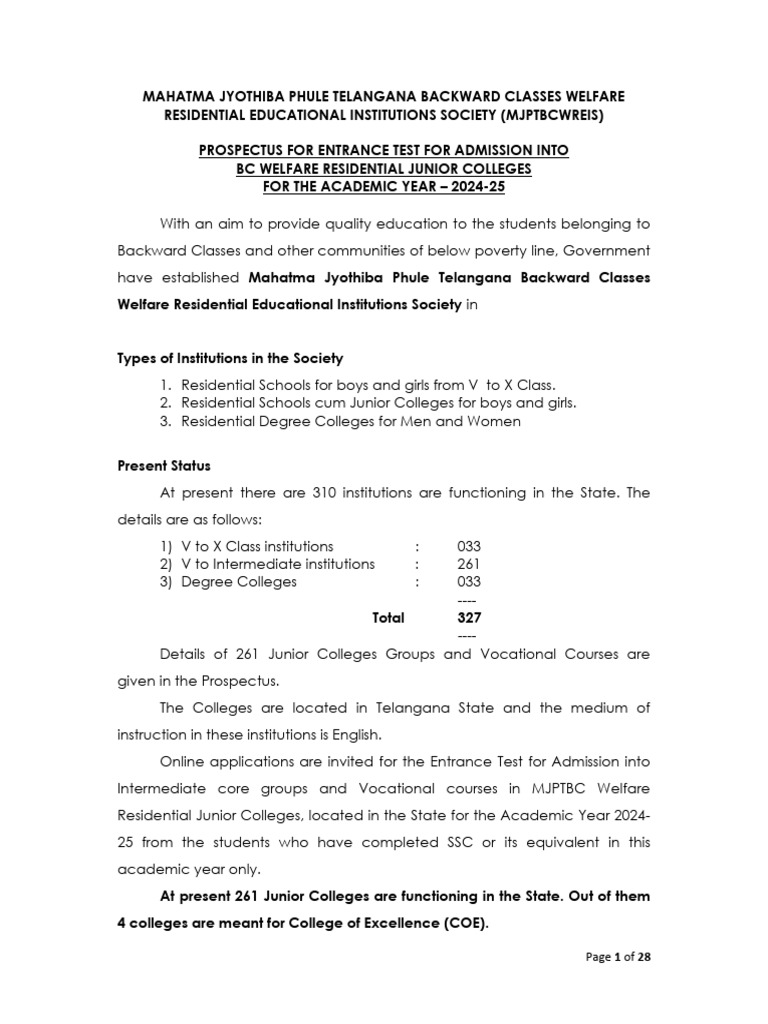 2425 tsmjrjc2024 Noti | PDF | Schools | Educational Institutions