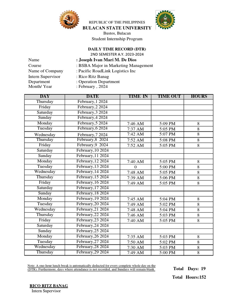 For Final DTR (Feb To April | PDF