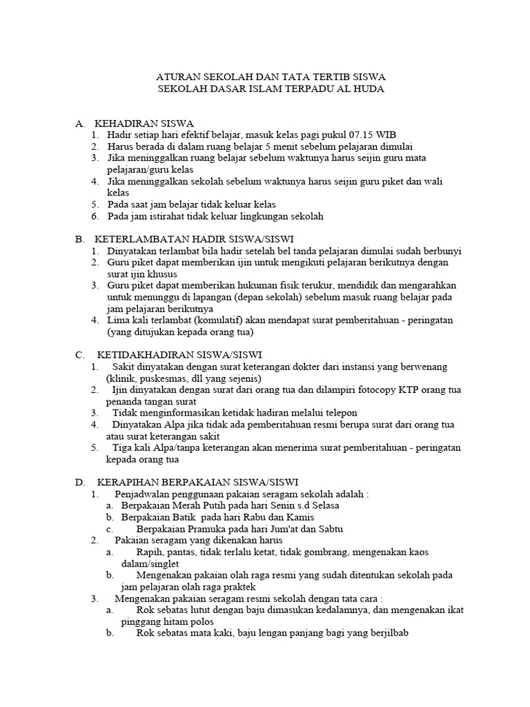 Aturan dan Tata Tertib Siswa Al Huda | PDF | Kesehatan Holistik