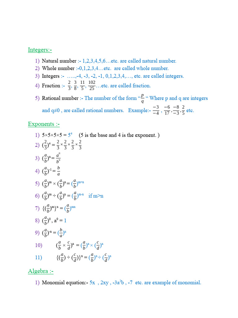 Math Formula 1 | Download Free PDF | Integer | Numbers