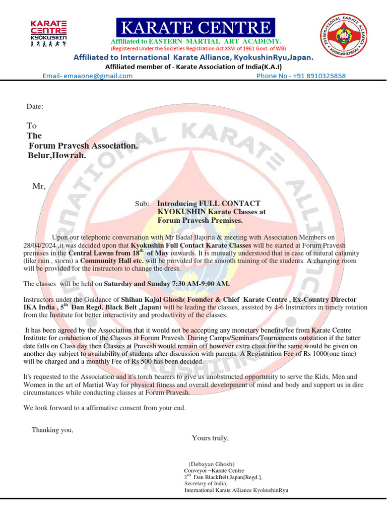 2nd Proposal at Forum Pravesh (President) | PDF | Karate | East Asian ...