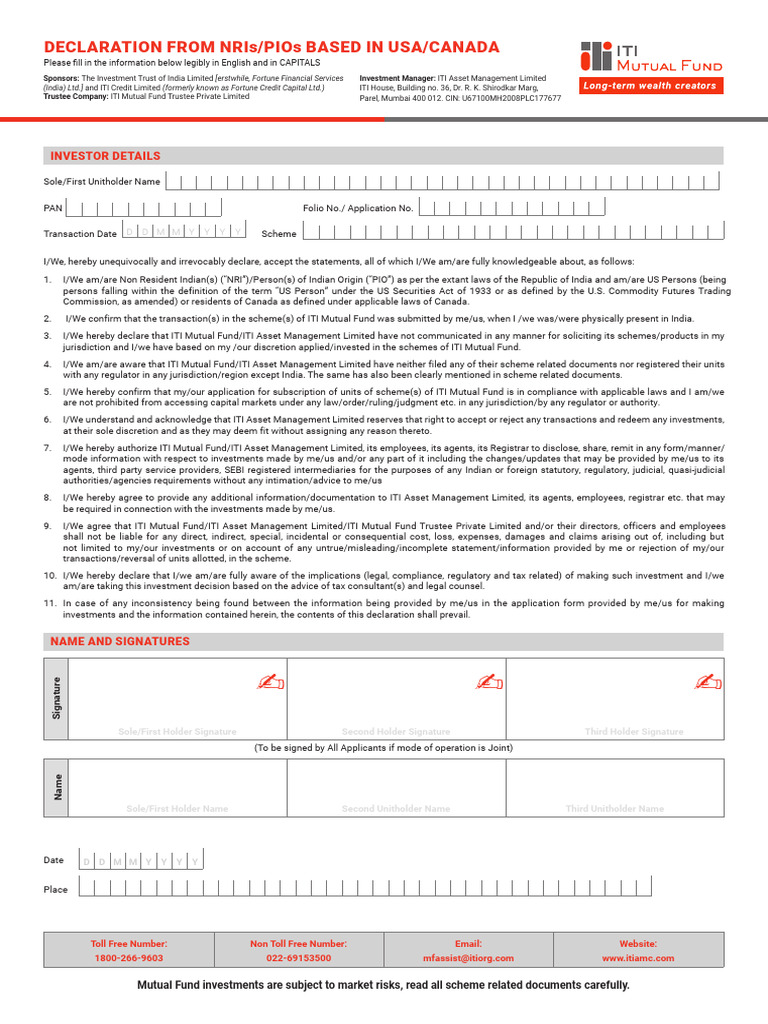 1705587016-Declaration From NRIs in USA Form | PDF | Mutual Funds ...