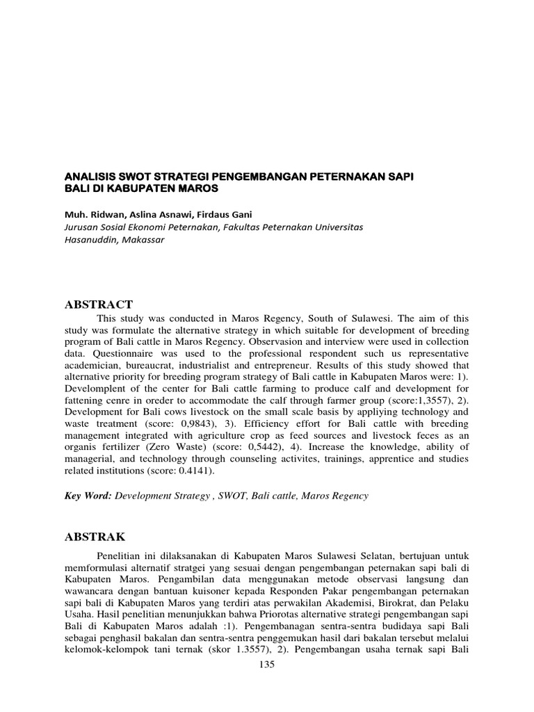 Muh - Ridwan - ANALISIS SWOT STRATEGI PENGEMBANGAN PETERNAKAN SAPI | PDF