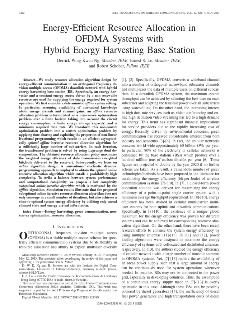 Energy-Efficient Resource Allocation in OFDMA Systems With Hybrid Energy Harvesting Base Station ...