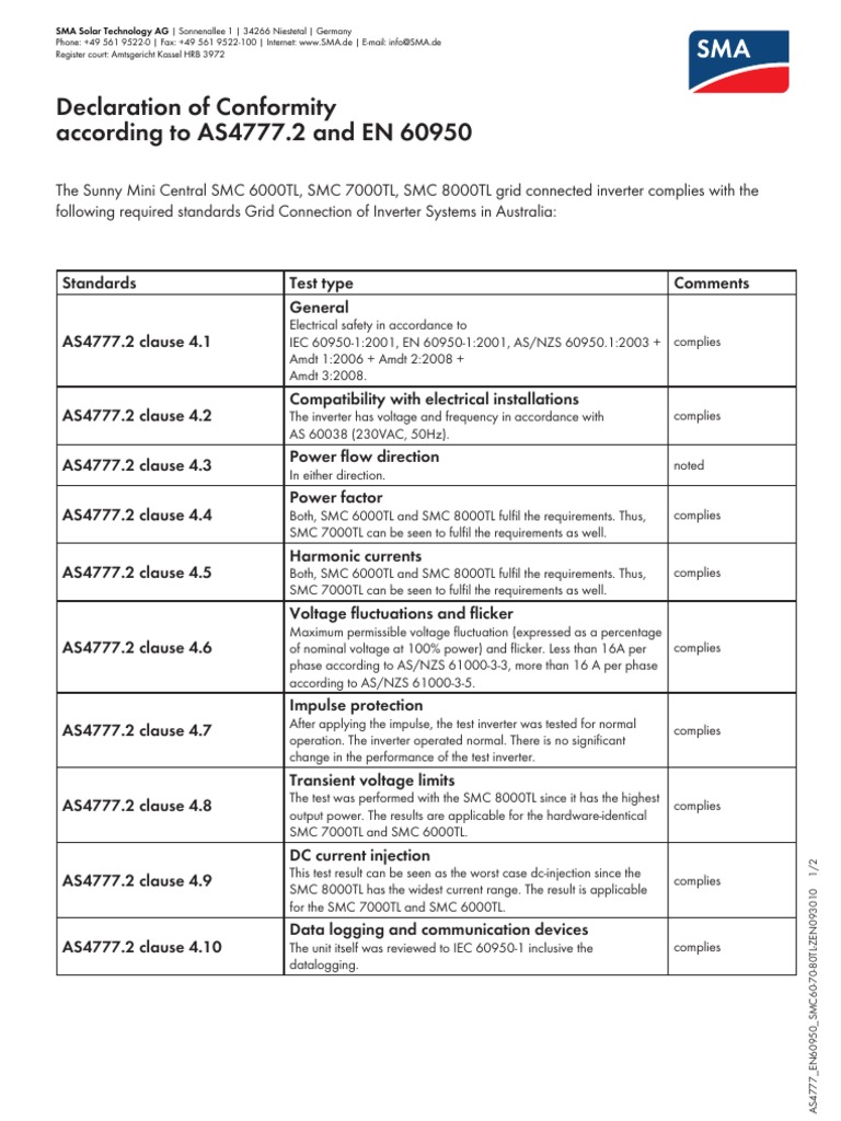 As4777 - En60950 - SMC60 70 80TL Zen093010 | PDF | Direct Current ...