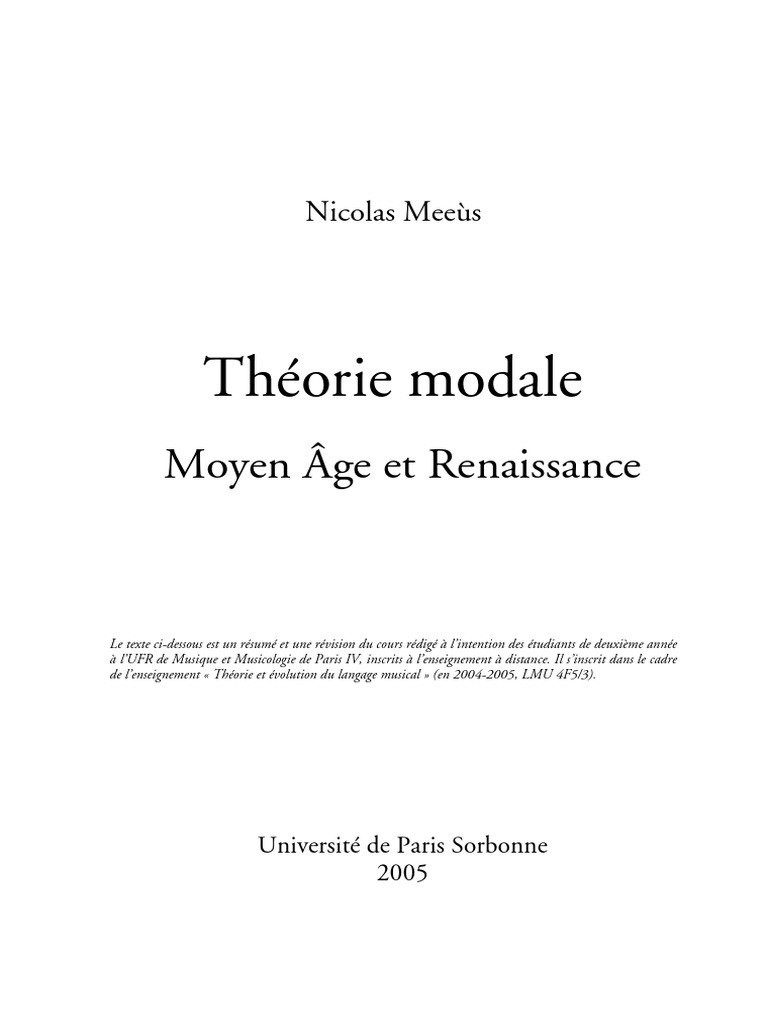 Meeùs - Théorie Modale - Introduction | PDF | Mode (musique) | Gamme ...