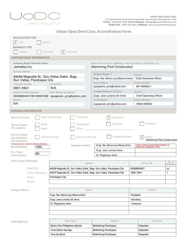 Urban Opus Devt Corp (UODC) Accreditation Form | PDF | Receipt | Taxes