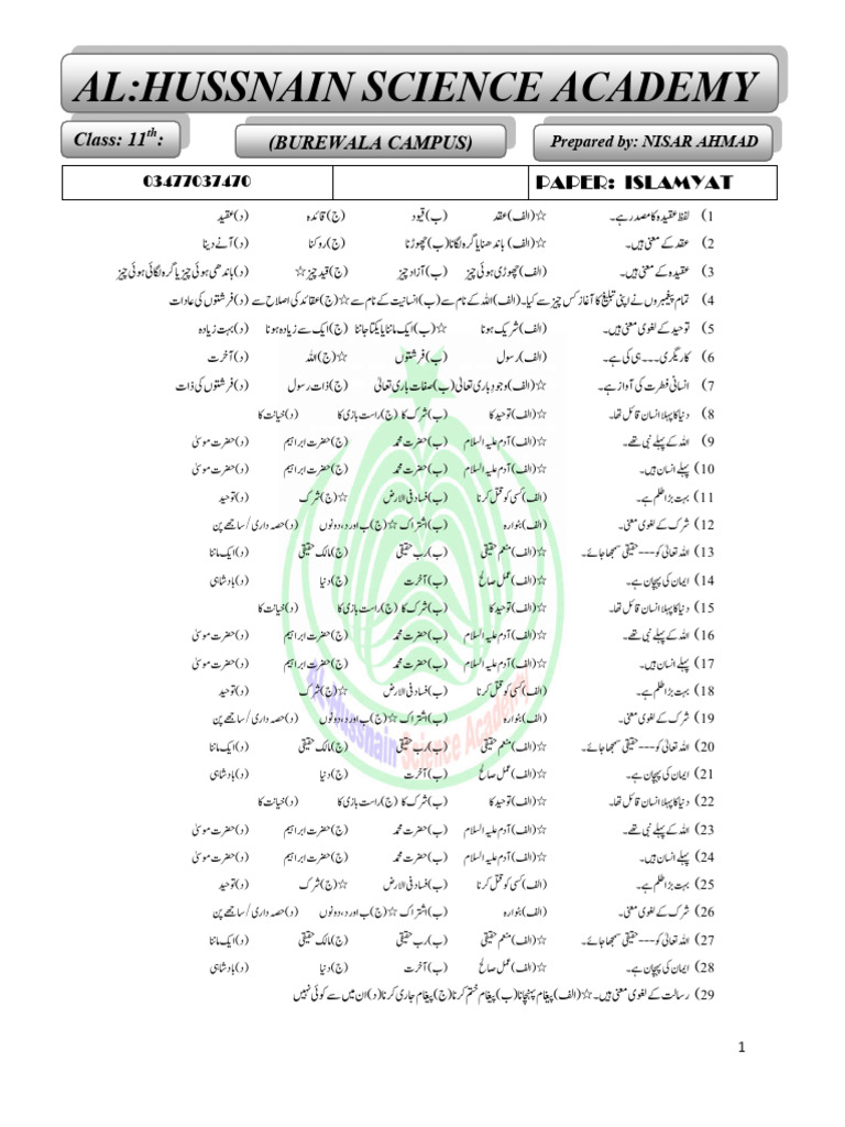 Islamyat Notes 11TH | PDF