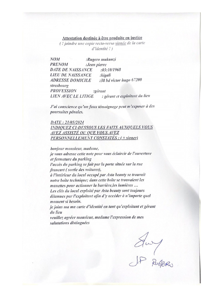 Attestation destinée à être produite en justice | PDF