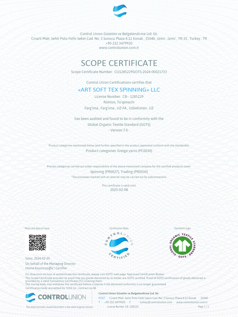 GOTS - Scope - Certificate - 2024-02-29 13 - 24 - 34 UTC | PDF