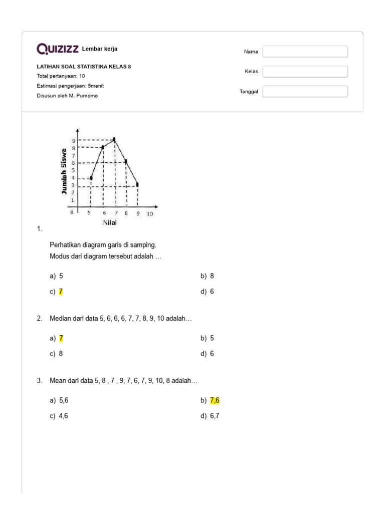 Latihan Soal Statistika Kelas 8 | PDF