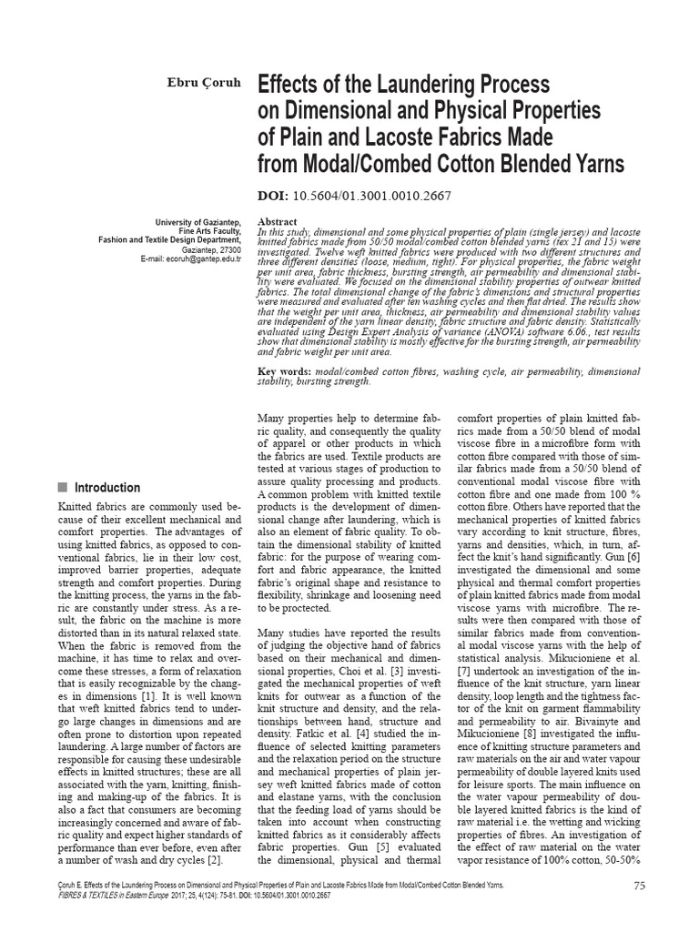 Effects of The Laundering Process o | PDF | Textiles | Yarn