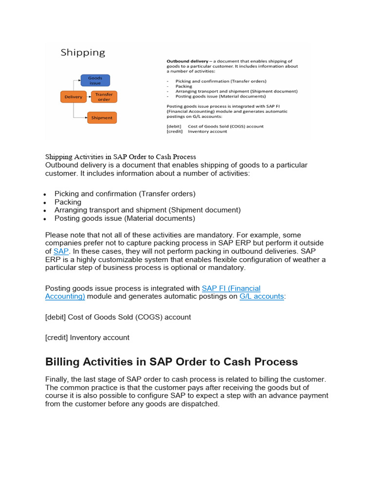 SAP Order to Cash Shipping Overview | PDF | Finance & Money Management