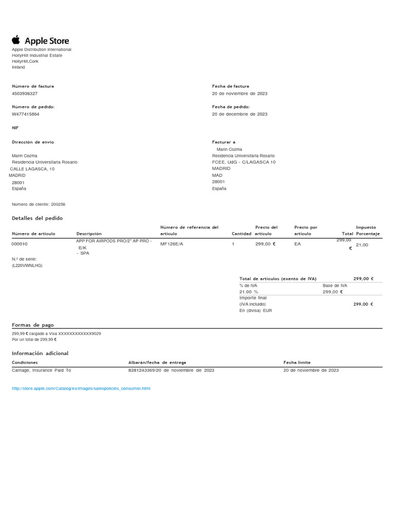 Factura Apple Ap Pro | PDF | Pagos