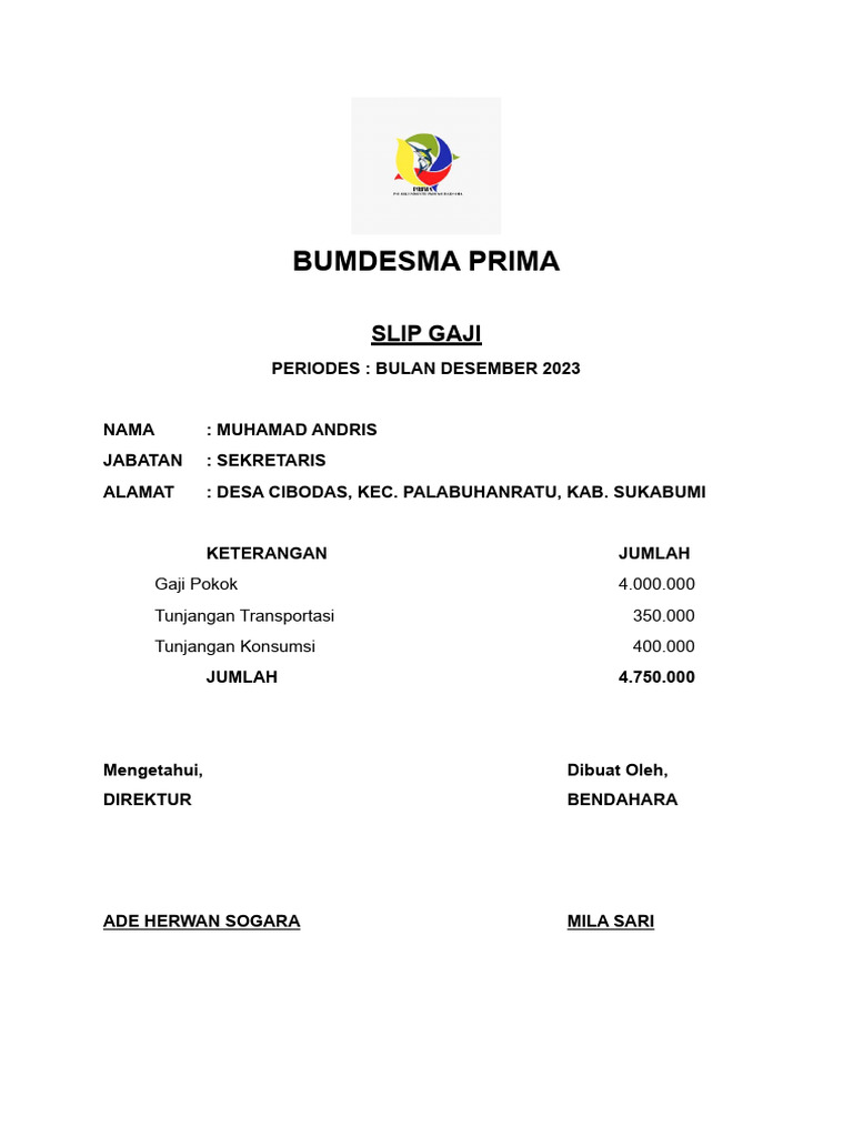 Slip Gaji - Muhamad Andris | PDF