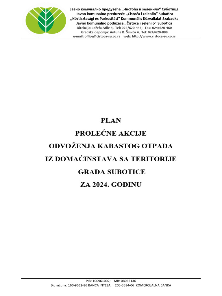 Plan Prolecne Akcije Odvozenja Kabastog Otpada Za 2024 Godinu | PDF