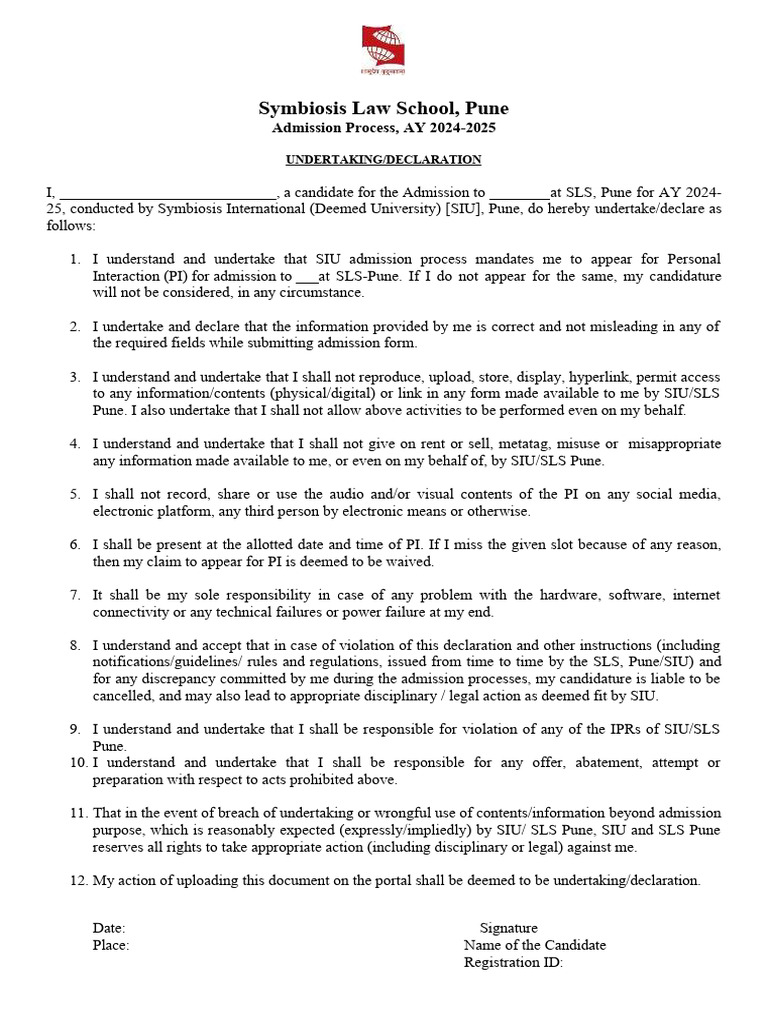 Undertaking - Declaration Common For All | PDF | Justice | Crime & Violence